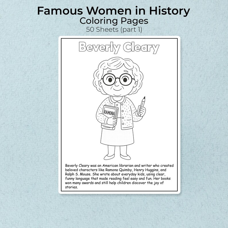 50 Famous Women Coloring Pages, Printable PDF, Kids History, Classroom ...