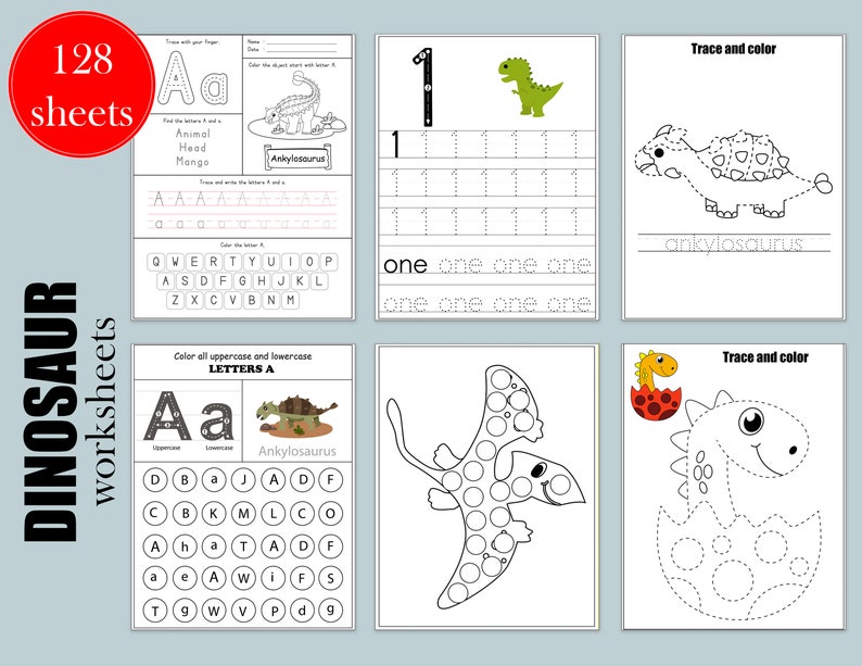 Dino Alphabet, DINOSAUR Worksheets, Trace and Color, Trace Alphabet ...