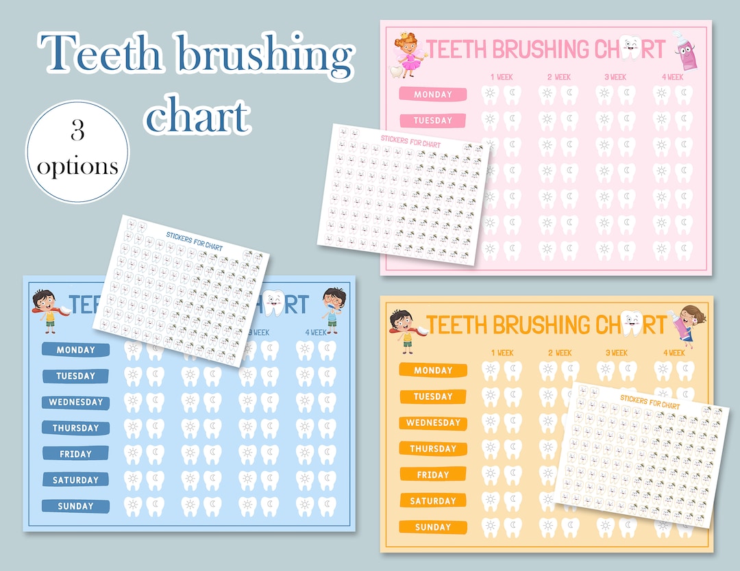 Monthly Brushing Checklist, Toothbrush Schedule, Kids Routine ...