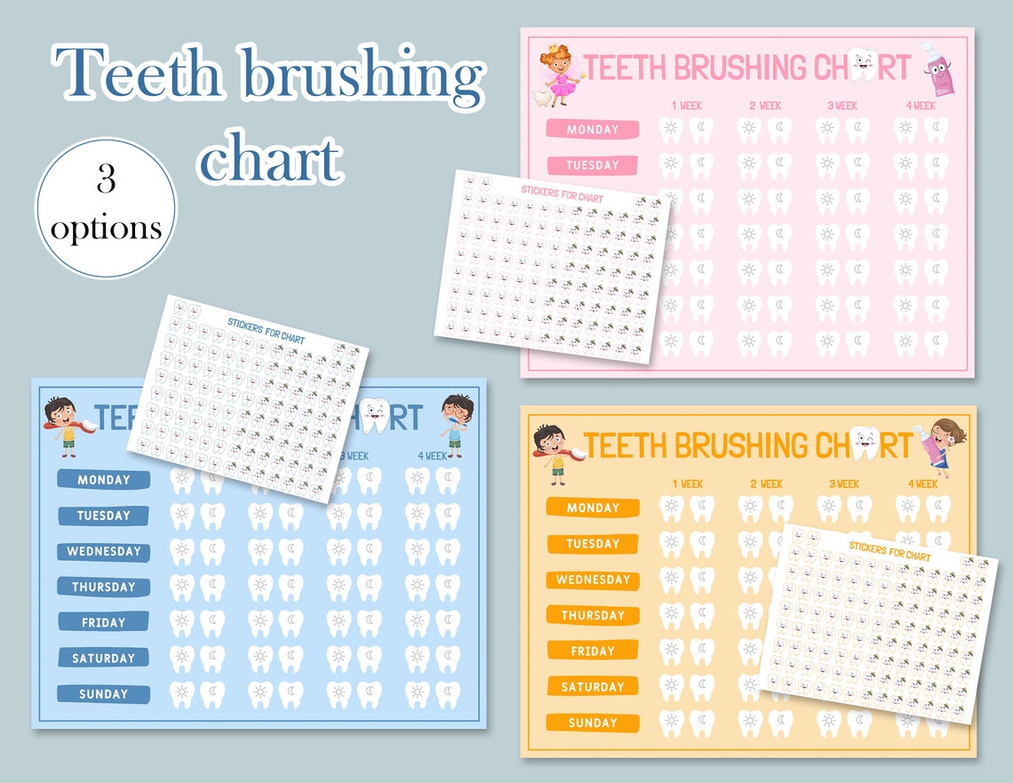 Monthly Brushing Checklist, Toothbrush Schedule, Kids Routine ...
