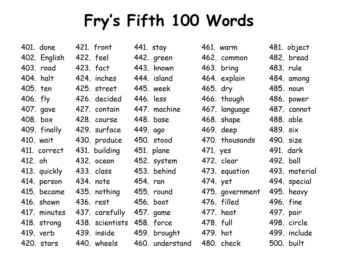500 Fry Sight Word Flashcards - Etsy