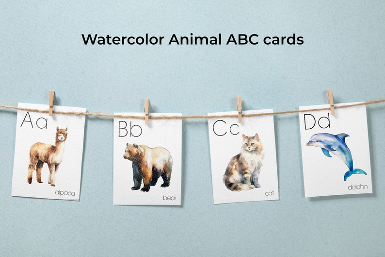 Watercolor Animal Alphabet Flash Cards: A-Z Printable (PDF) - Etsy