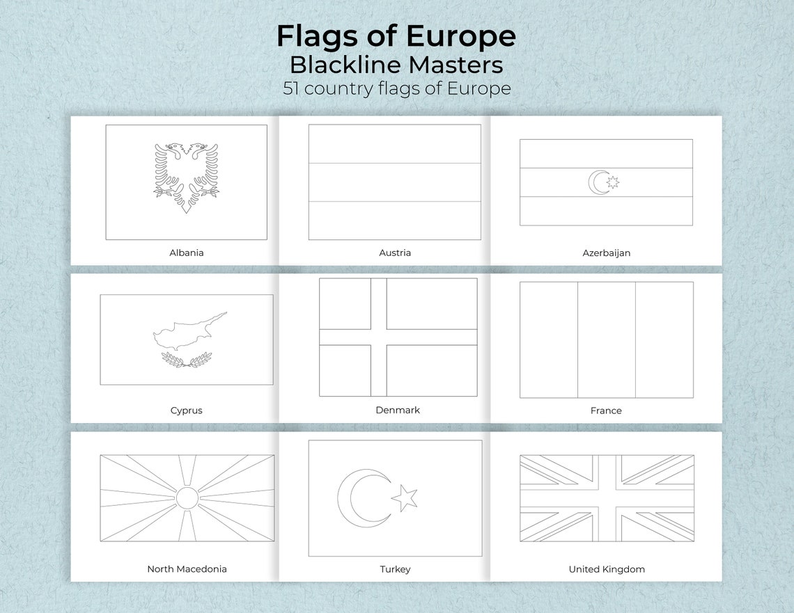 Europe Flags Blackline Masters: Montessori Geography Cards (PDF) - Etsy