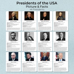PRESIDENTS of the USA, 46 Presidents, 138 Montessori Cards, Facts ...