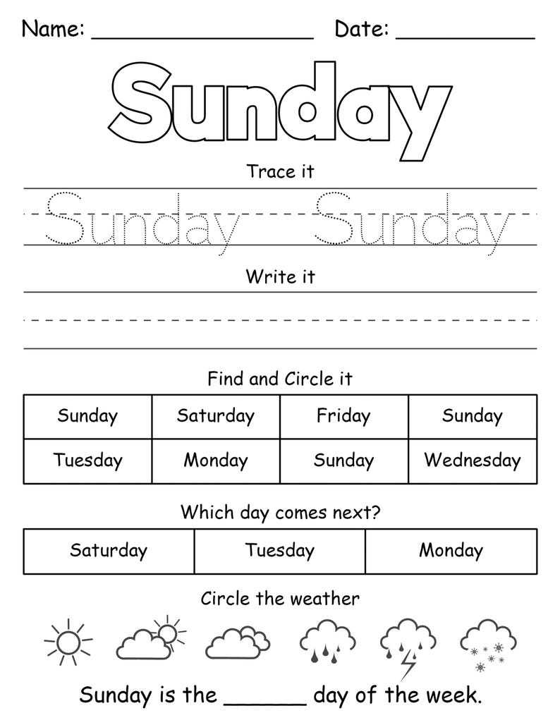 Days of the Week, Handwriting Practice, Trace Worksheet, Tracing ...