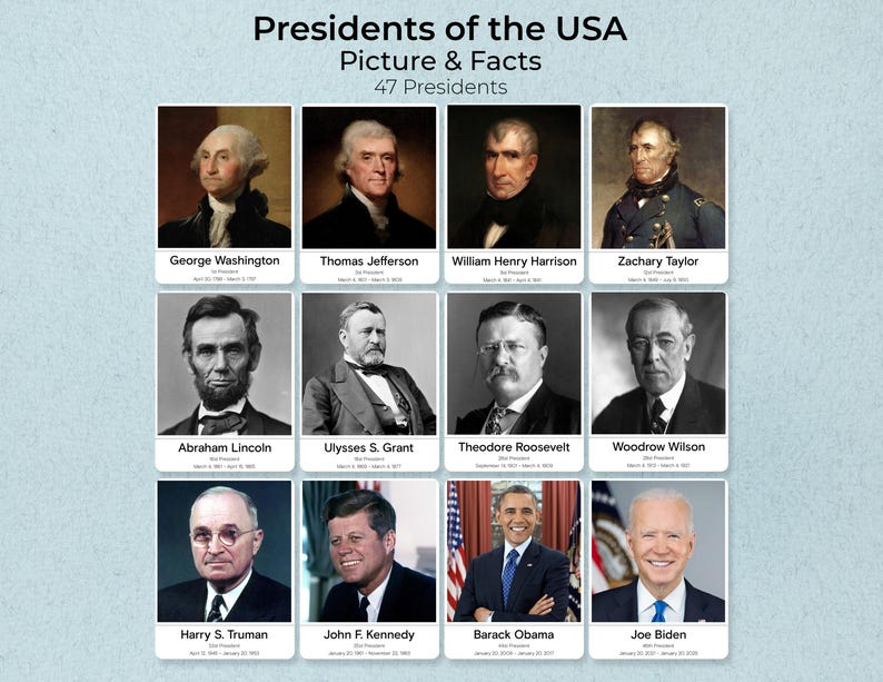 Presidents of the USA Montessori Cards: Facts & Picture (PDF) - Etsy