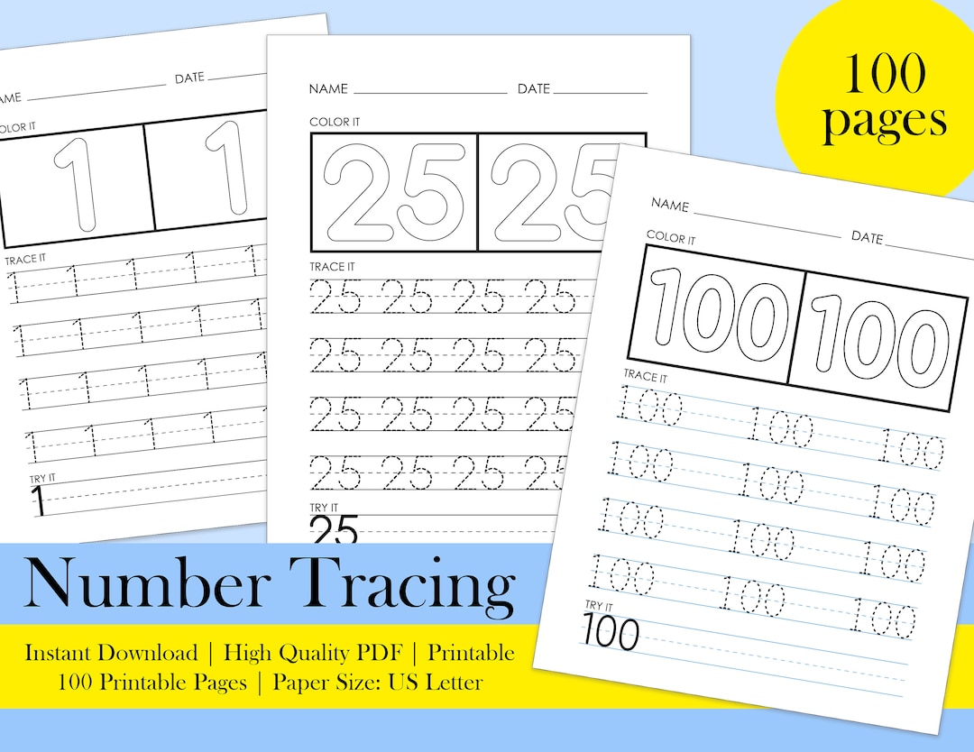 Number Tracing Worksheet: Handwriting Practice 1-100 (PDF Printable ...