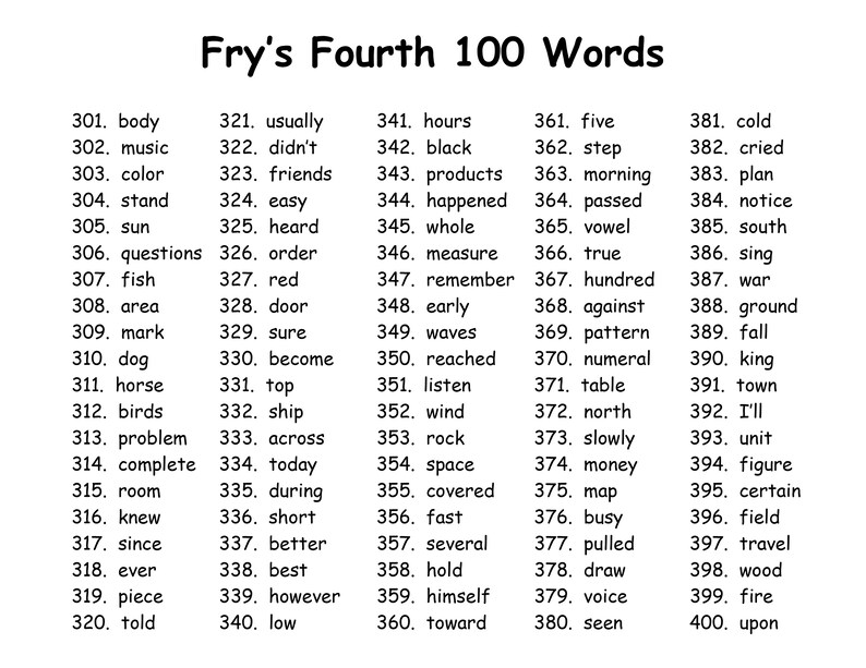 500 Fry Sight Word Flashcards - Etsy