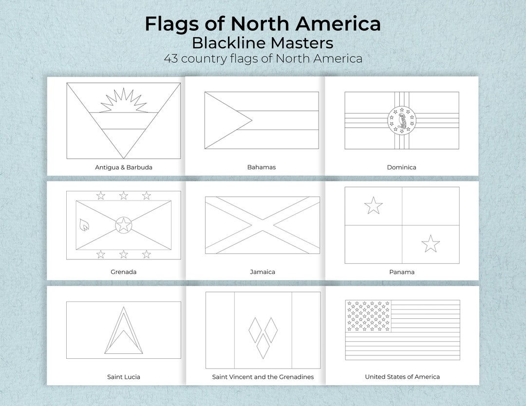 North America Flags Blackline Masters: Montessori Geography Cards (PDF ...