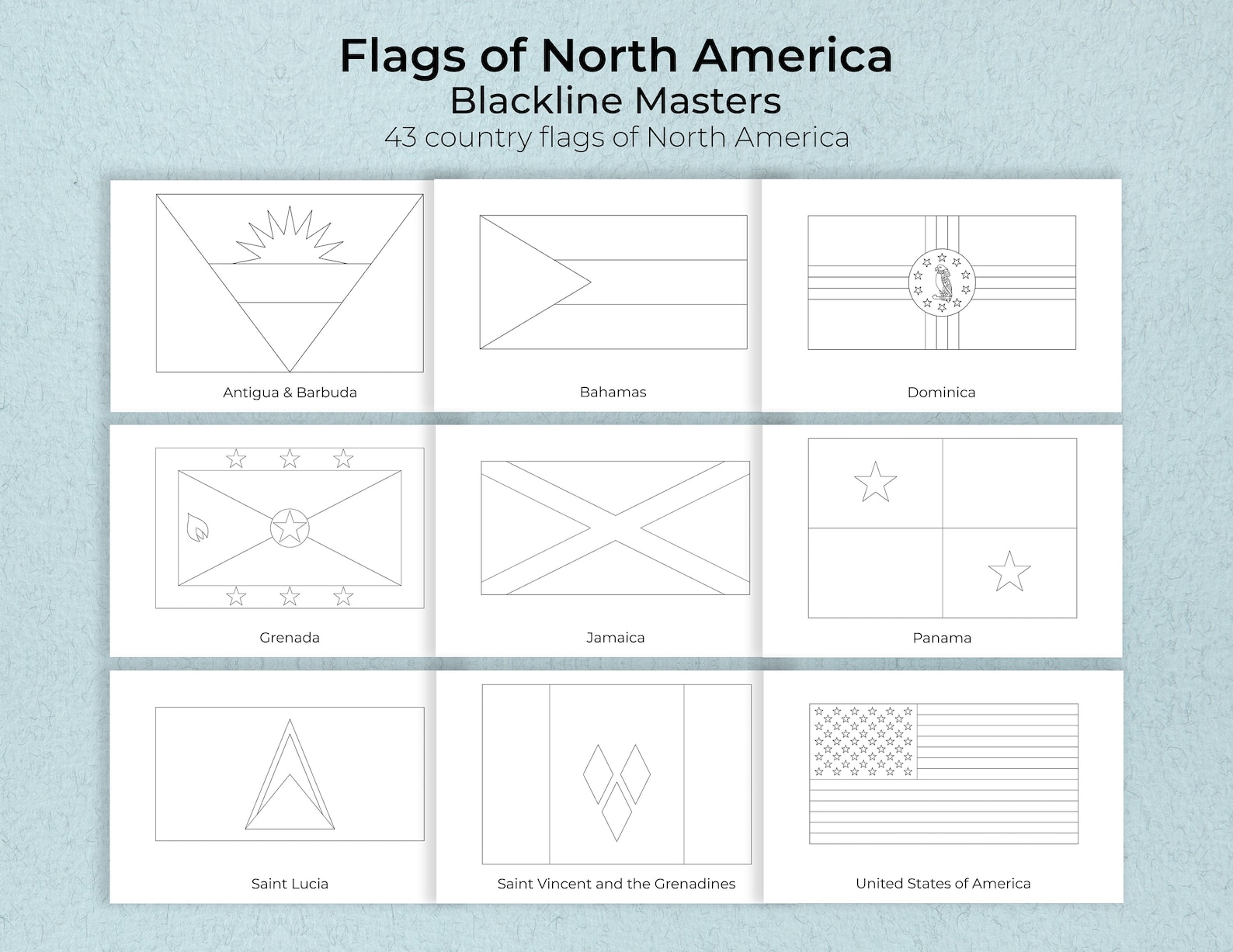 North America Flags Blackline Masters: Montessori Geography Cards (PDF ...