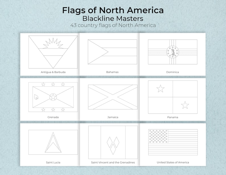 North America Flags Blackline Masters: Montessori Geography Cards (PDF ...