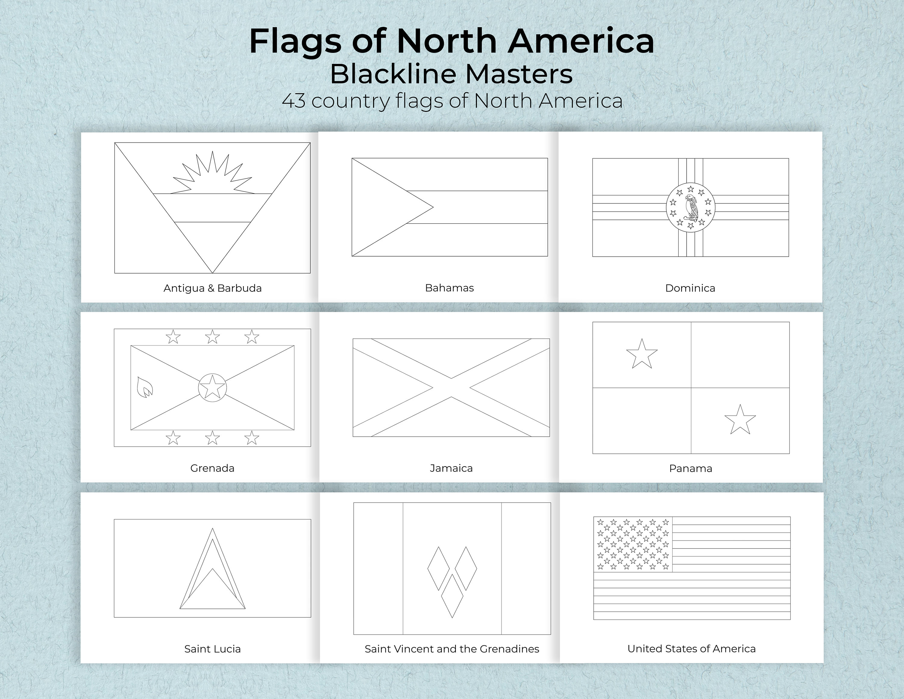 Flag of North America, Blackline Masters, 43 Countries of North America ...
