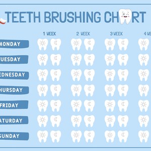 Monthly Brushing Checklist, Toothbrush Schedule, Kids Routine ...