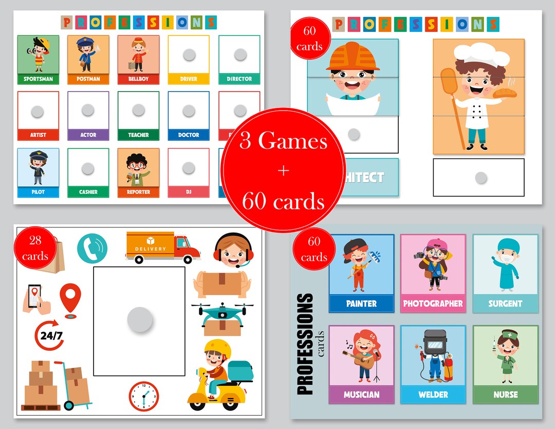 Professions Activity, Community Helpers, 3 Games + 60 Cards, Preschool ...