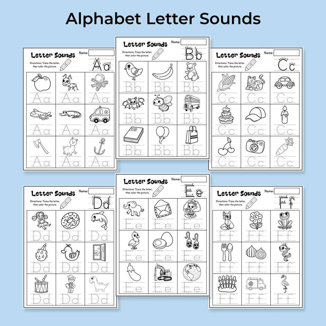Letter Sound Coloring Pages, 26 Printable Pages, Alphabet Worksheet ...