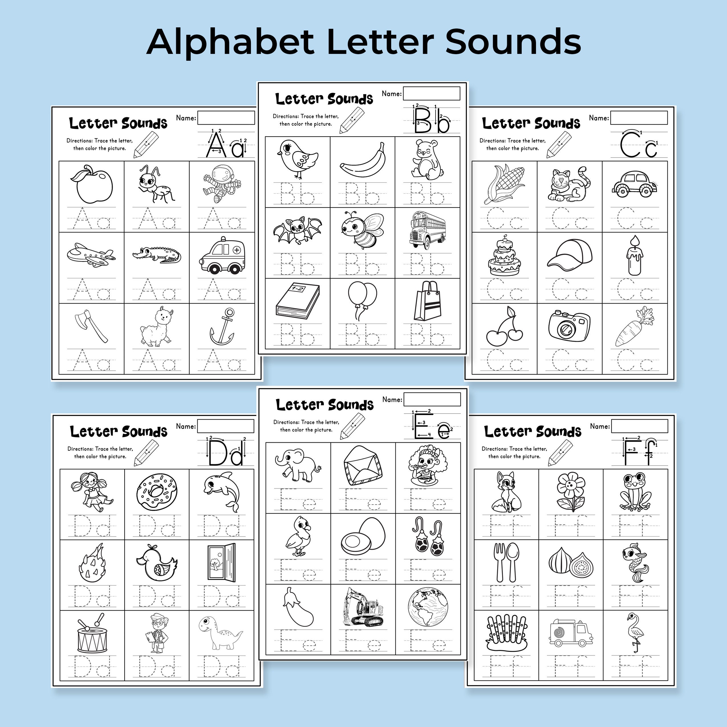 Letter Sound Coloring Pages, 26 Printable Pages, Alphabet Worksheet ...