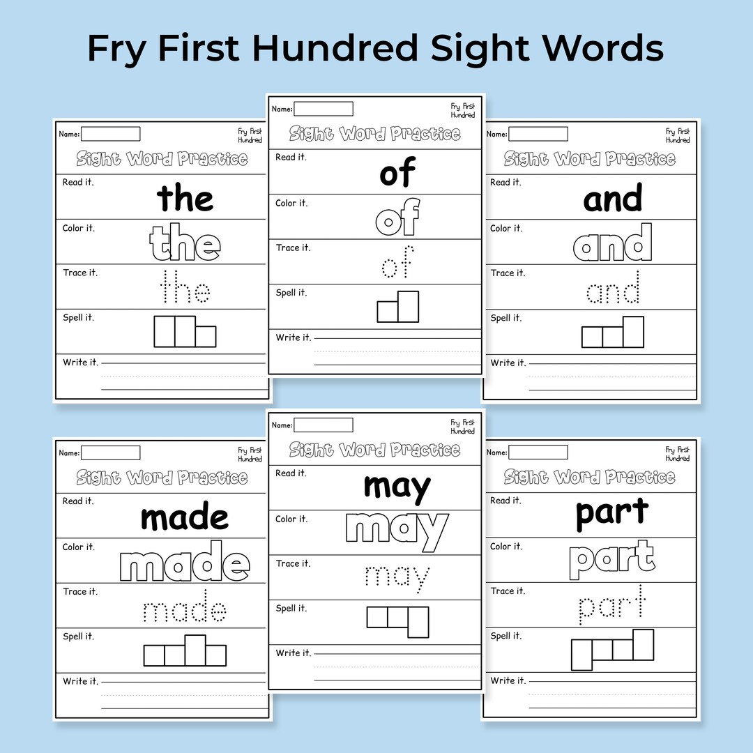 Fry Sight Words Worksheet: 100 Printable Pages (PDF) - Etsy