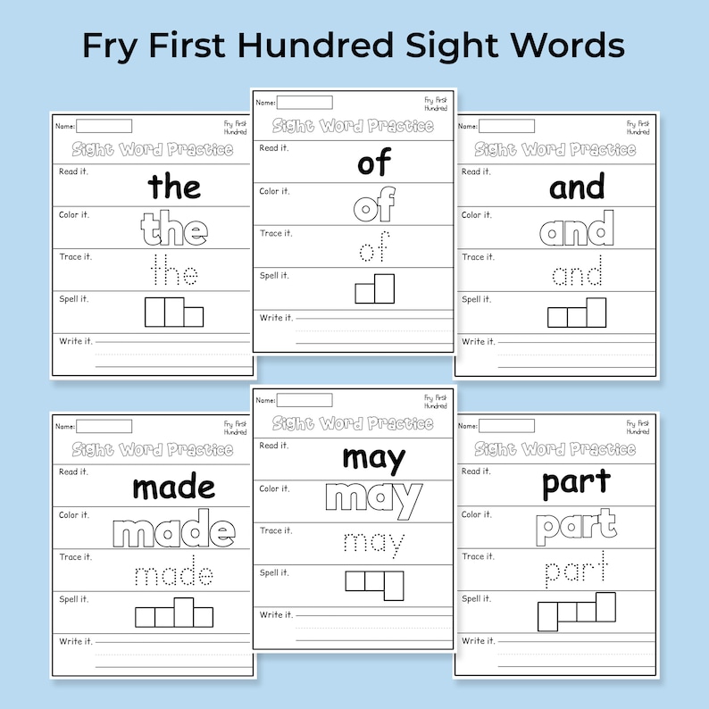 Fry Sight Words Worksheet: 100 Printable Pages (PDF) - Etsy