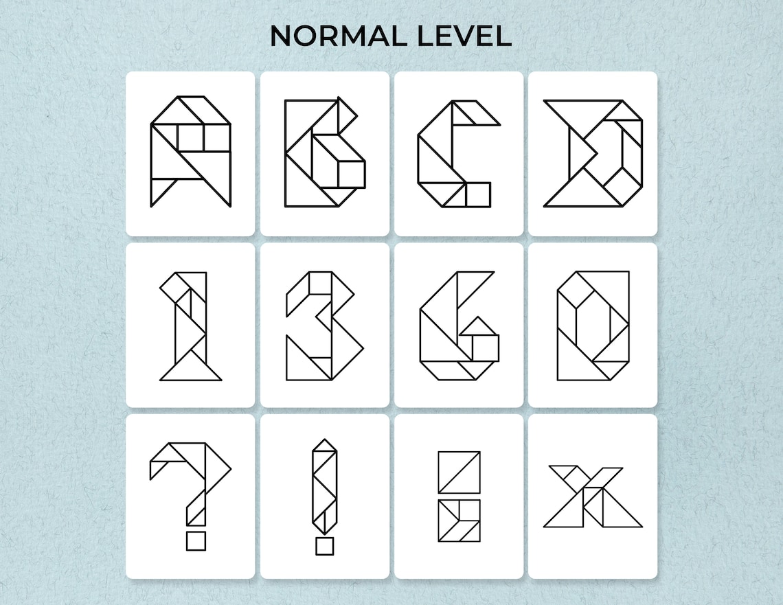 TANGRAM ALPHABET & NUMBERS, 123 Montessori Cards, Kids Printable Puzzle ...