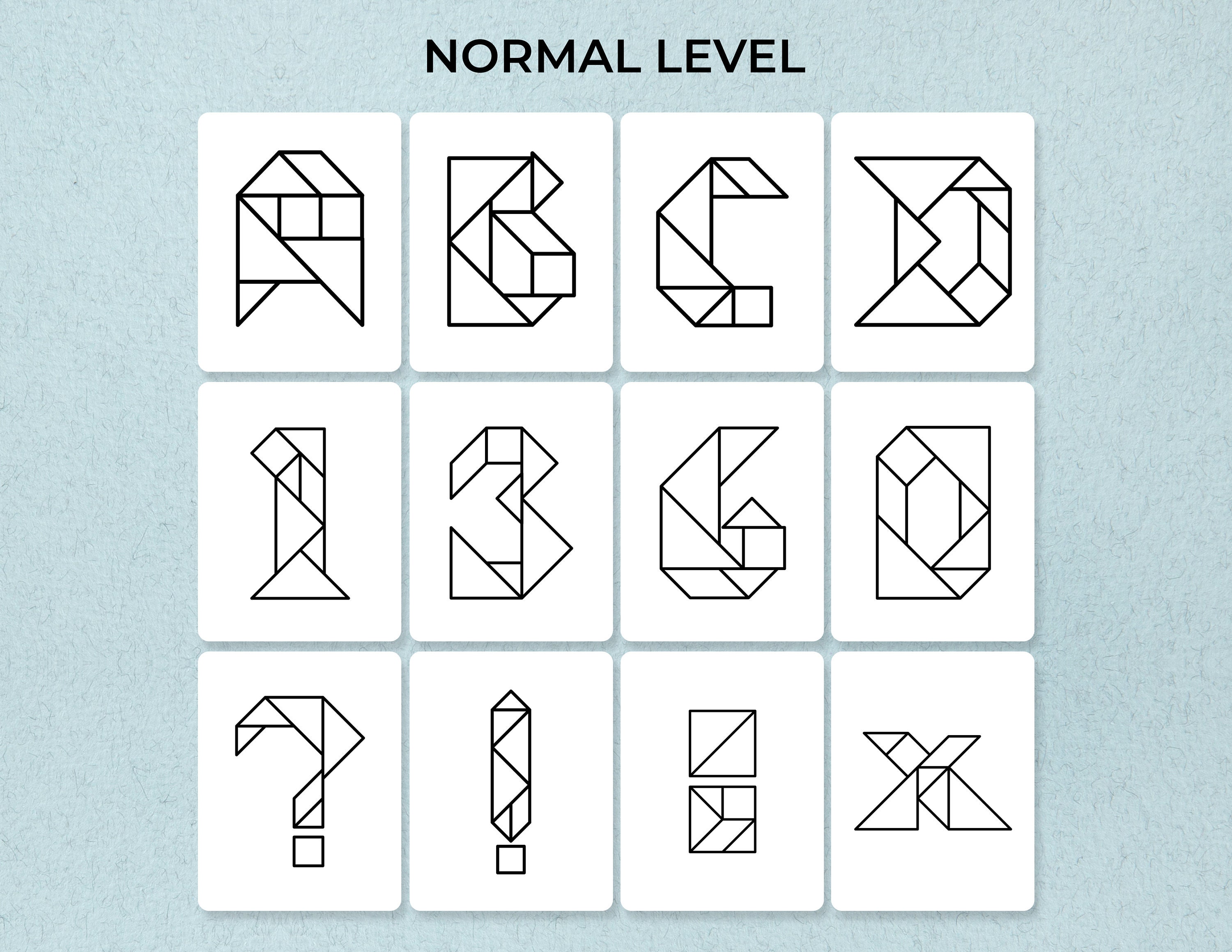 TANGRAM ALPHABET & NUMBERS, 123 Montessori Cards, Kids Printable Puzzle ...