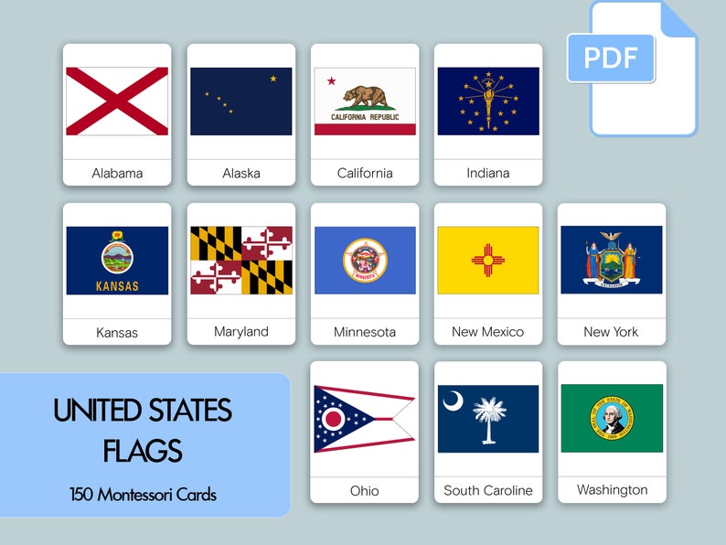 US State Flags Montessori Cards: Facts & Picture (PDF) - Etsy