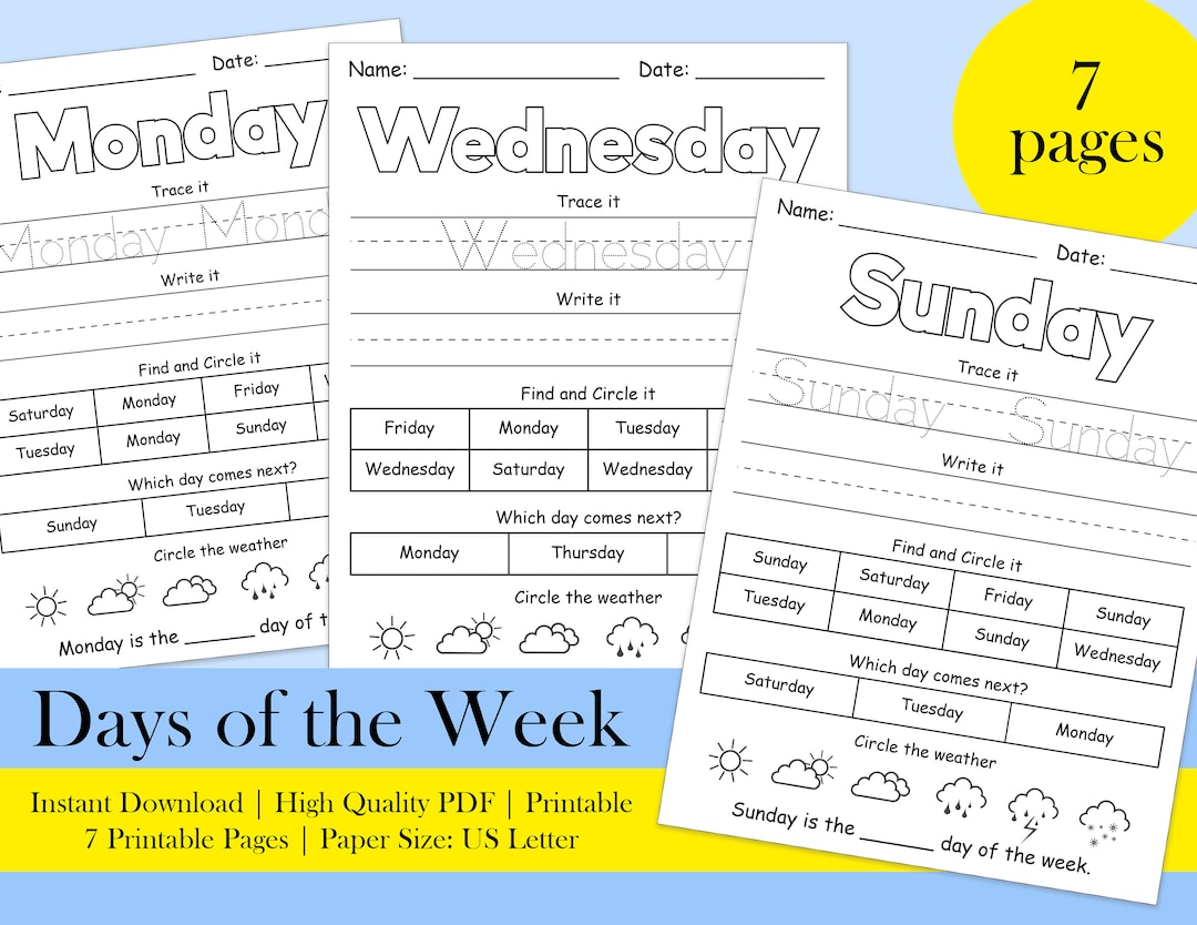 Days of the Week, Handwriting Practice, Trace Worksheet, Tracing ...