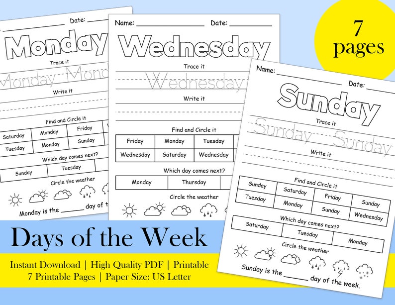 Days of the Week, Handwriting Practice, Trace Worksheet, Tracing ...