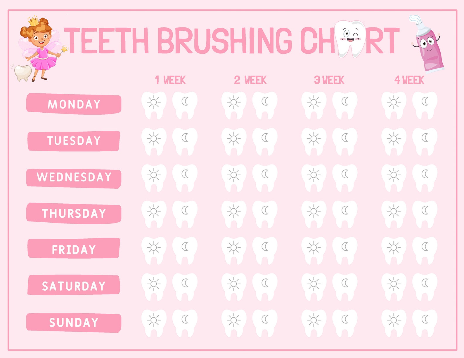 Monthly Brushing Checklist, Toothbrush Schedule, Kids Routine ...