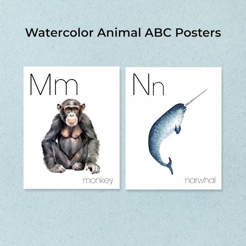 Watercolor Animal Alphabet Posters: Classroom ABC Printables (digital ...