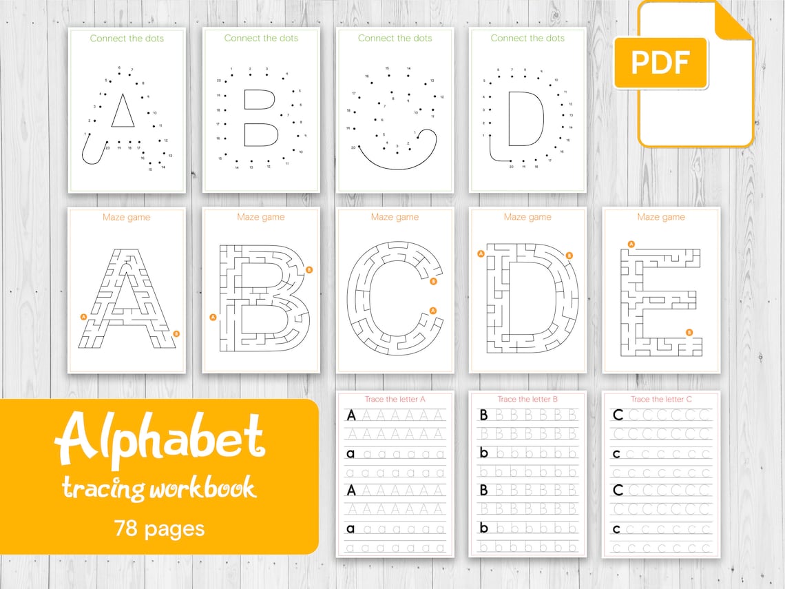 Trace the Alphabet, Connect the Dots, Maze Game, Preschool Tracing ...