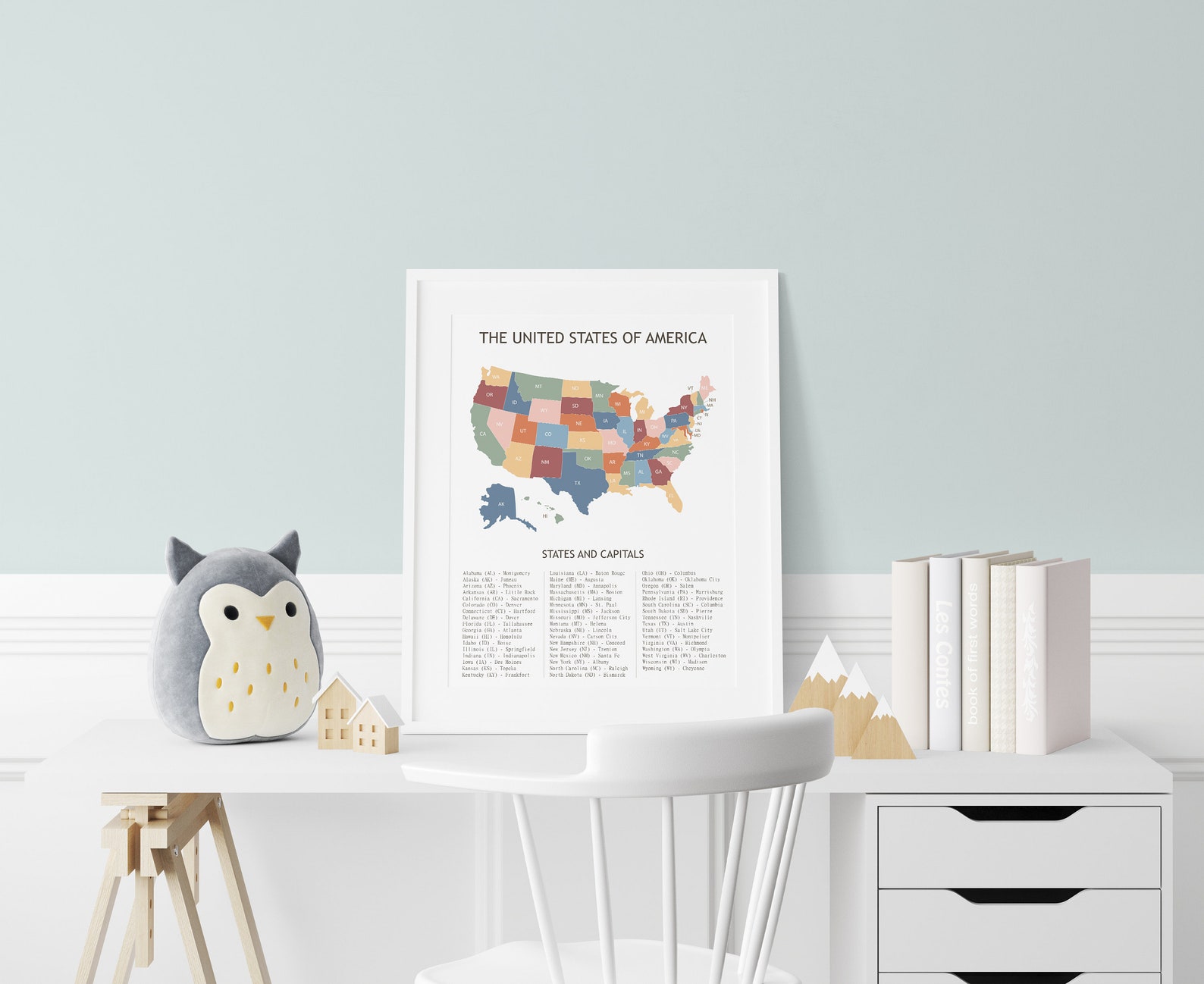 United States Map Print, US Map Capitals Wall Art, US Map Poster, USA ...