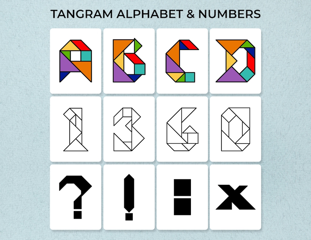 TANGRAM ALPHABET & NUMBERS, 123 Montessori Cards, Kids Printable Puzzle ...