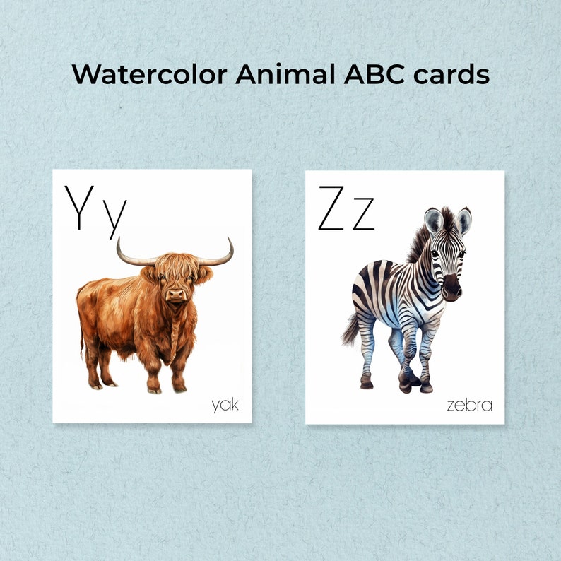 Watercolor Animal Alphabet Flash Cards: A-Z Printable (PDF) - Etsy