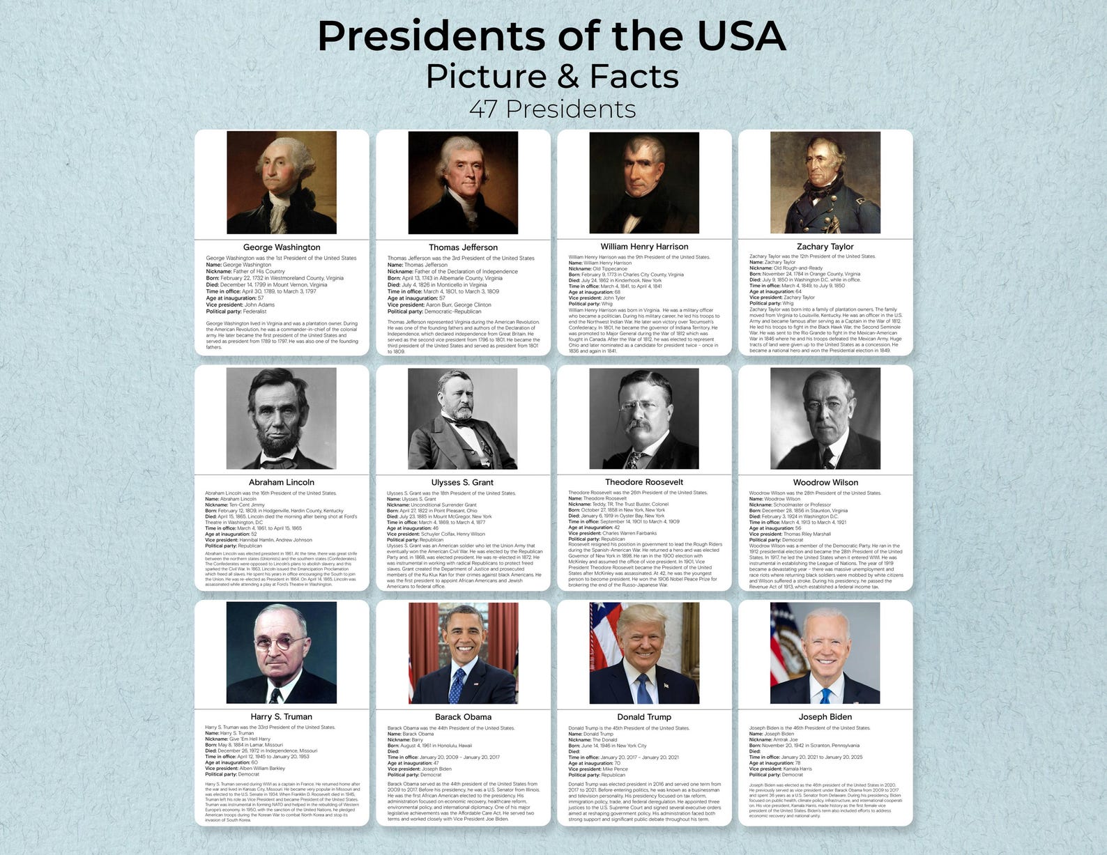 Presidents of the USA Montessori Cards: Facts & Picture (PDF) - Etsy