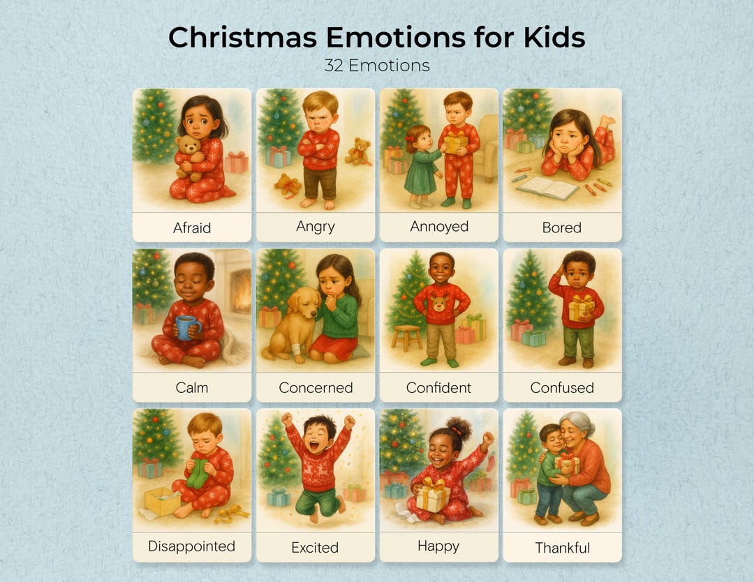 32 Christmas Emotions for Kids, Feelings Flashcards, Holiday Social ...
