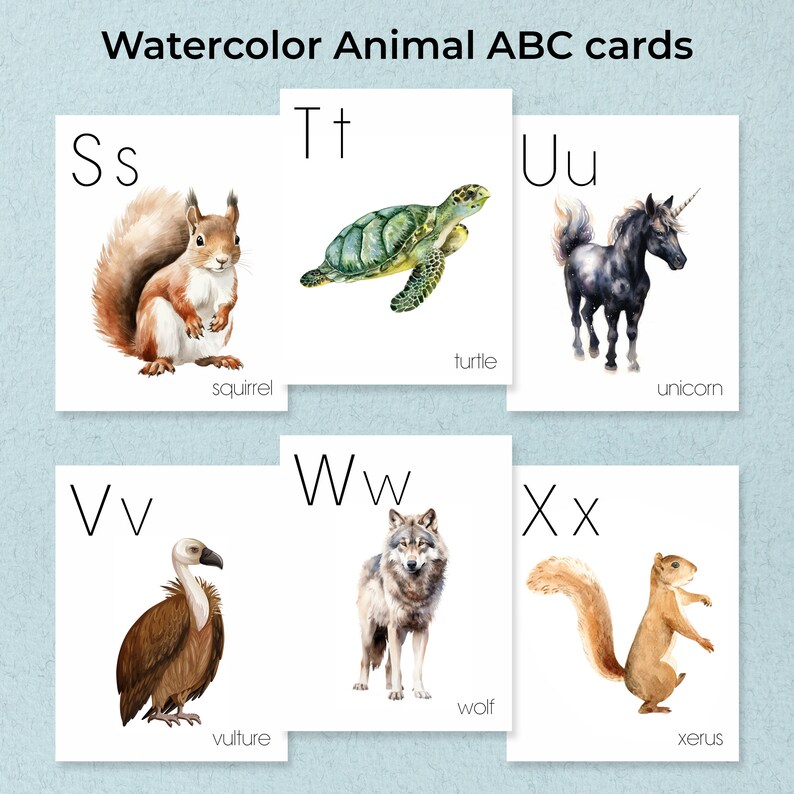 Watercolor Animal Alphabet Flash Cards: A-Z Printable (PDF) - Etsy