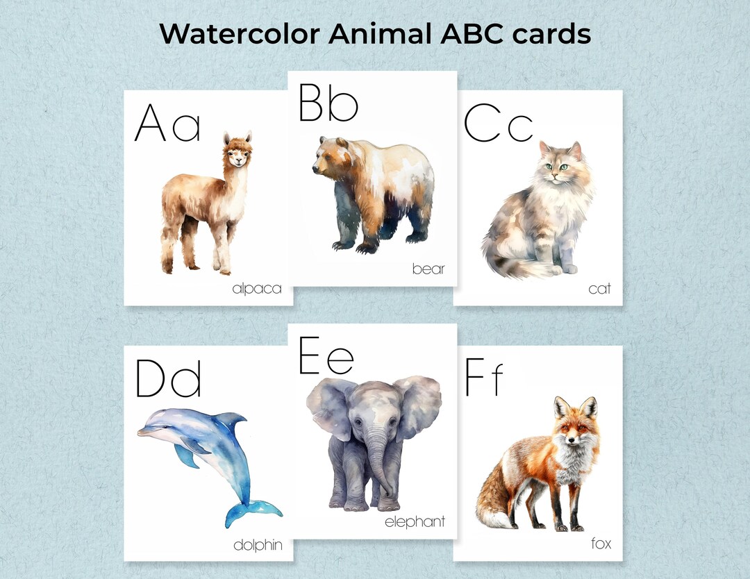 Watercolor Animal Alphabet Flash Cards: A-Z Printable (PDF) - Etsy