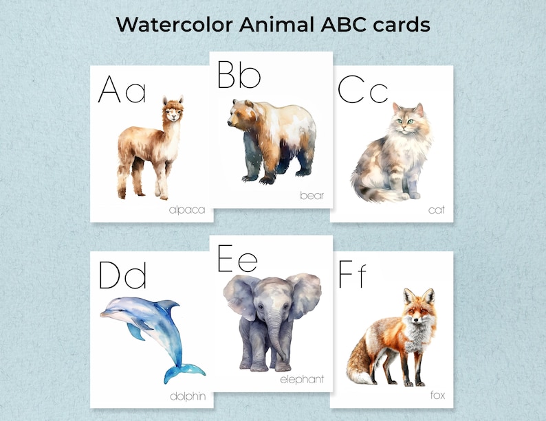 Watercolor Animal Alphabet Flash Cards: A-Z Printable (PDF) - Etsy ...
