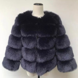 Navy Faux Fur Classic 5 Row Jacket - Etsy UK