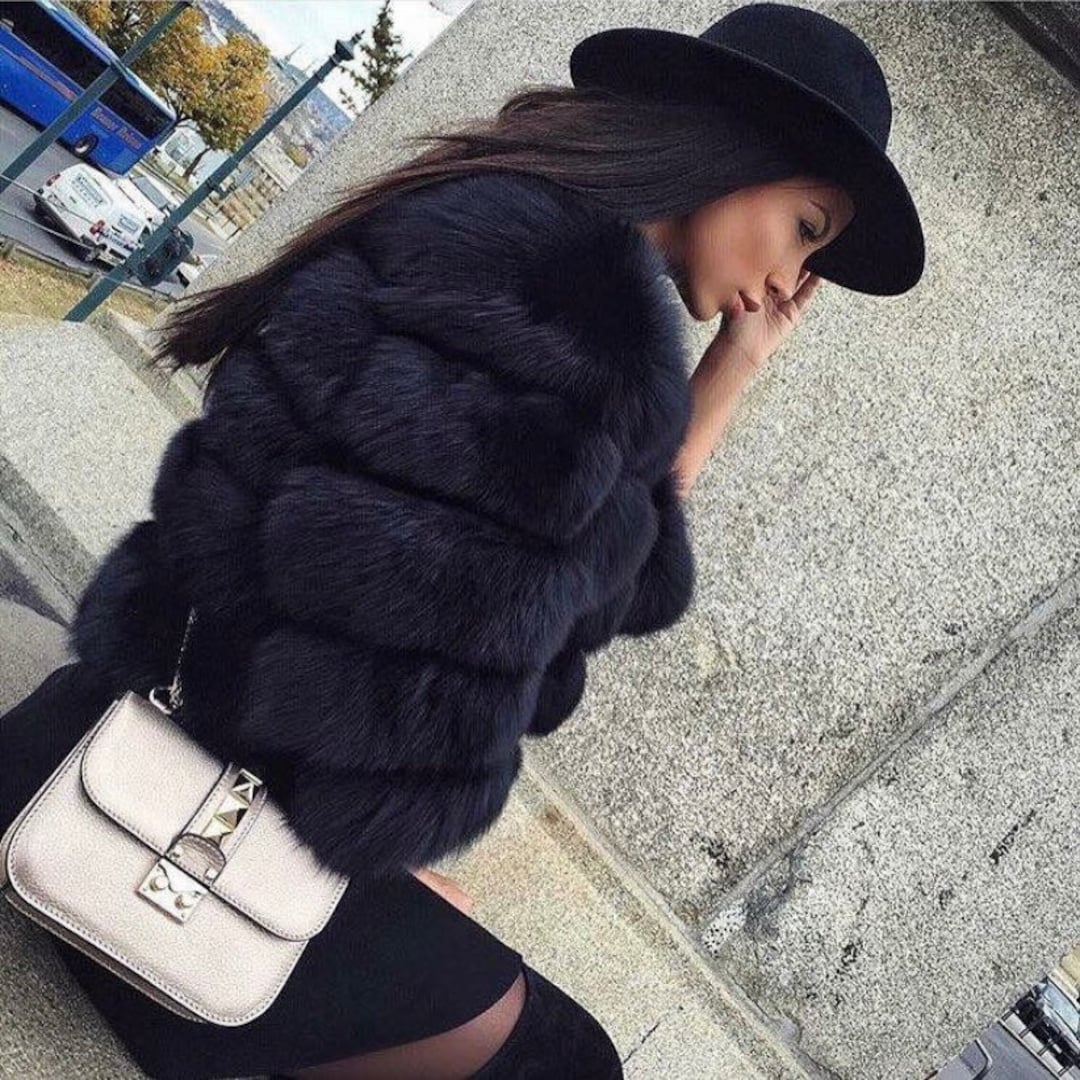 Navy Faux Fur Classic 5 Row Jacket - Etsy UK