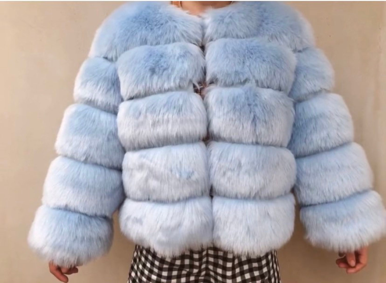 Baby Blue Faux Fur Classic 5 Row Jacket Custom Shade - Etsy UK