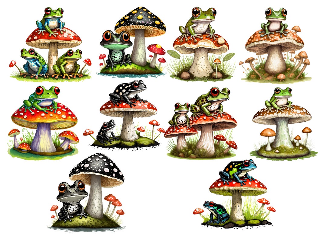 Frog Bundle, Frog Toadstool, Frog PNG, Frog Digital Download, Cute ...