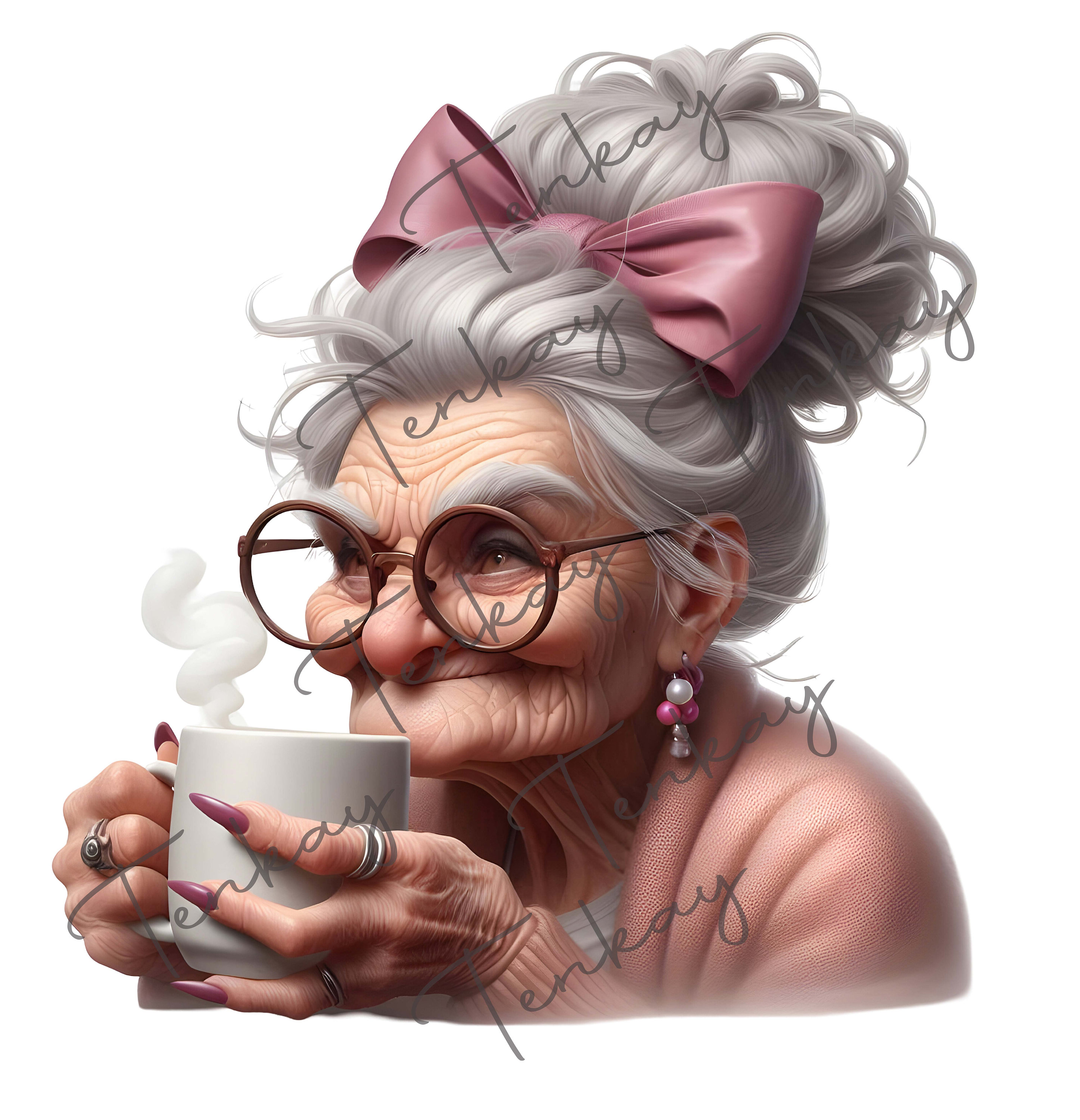 Old Ladies Png, Funny Old Ladies Clipart, Old Lady and Coffee, Old Lady ...