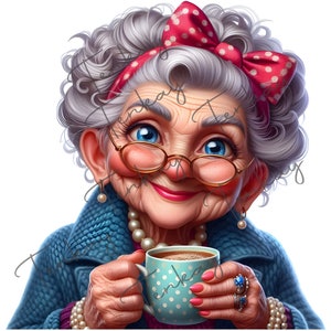 Old Ladies Png, Funny Old Ladies Clipart, Old Lady and Coffee, Old Lady ...
