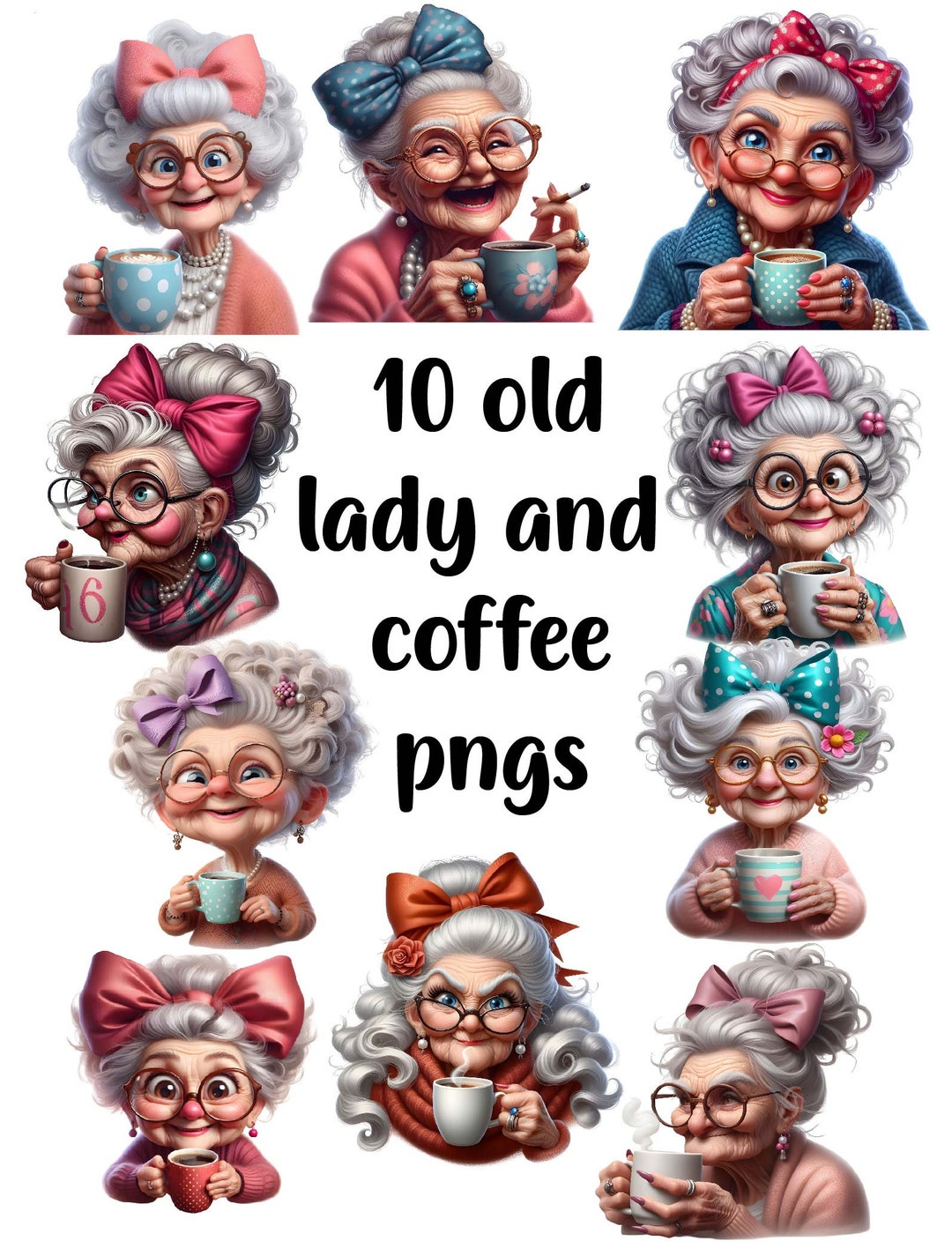 Old Ladies Png, Funny Old Ladies Clipart, Old Lady and Coffee, Old Lady ...