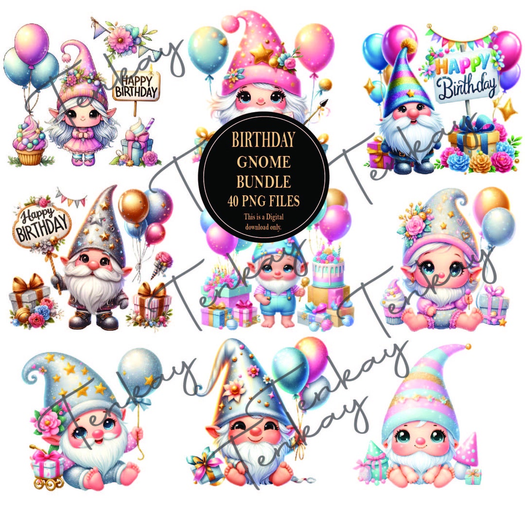 Birthday Gnome, Birthday Gnome Clipart, Gnome Bundle, Happy Birthday ...