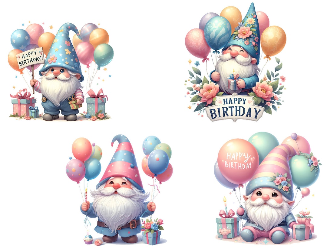 Birthday Gnome, Birthday Gnome Clipart, Gnome Birthday Bundle, Happy ...