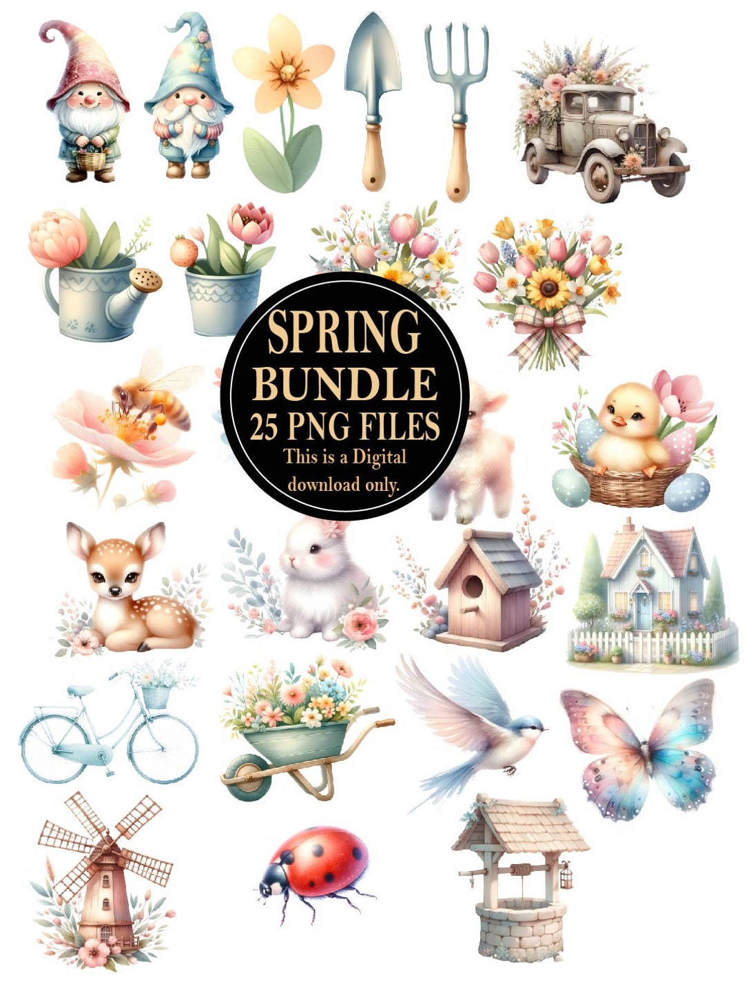 Spring Clipart Bundle, Watercolor Spring Clipart, Country Clipart ...