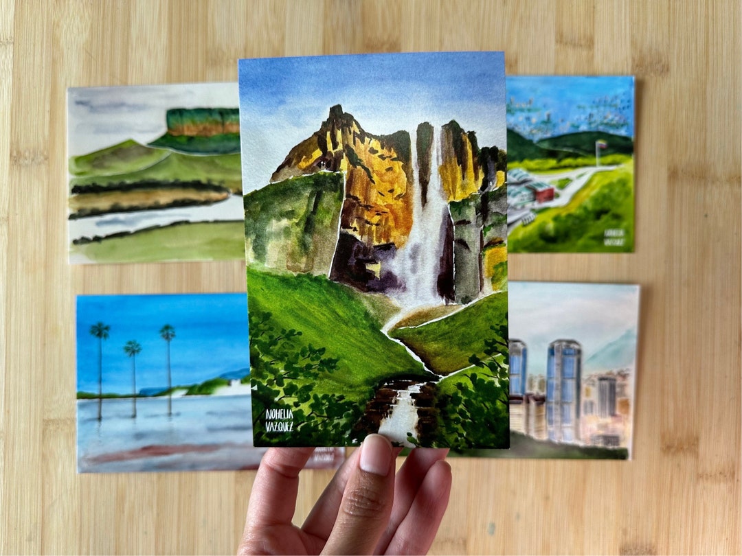 Set of 5 Watercolor Postcards of Venezuela: Caracas, Roraima and ...