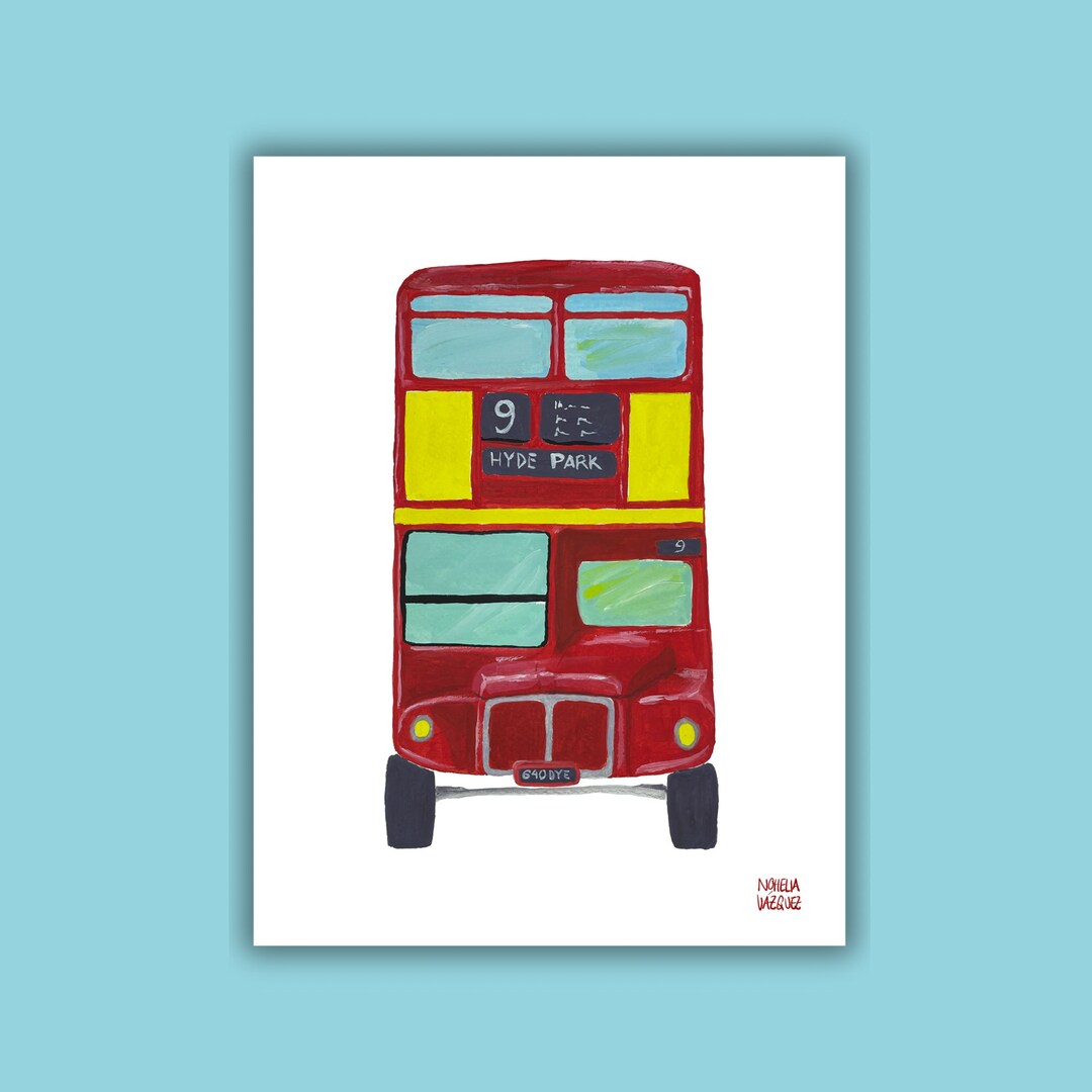 Double-decker Bus Art Print, London Poster, Gouache Wall Decor - Etsy